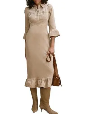 Mint Velvet Corduroy Shirt Midi Dress - Neutral