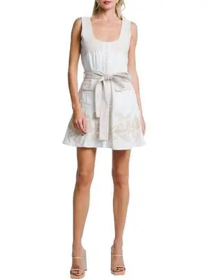 CIEBON Embroidered Fit & Flare Minidress - Off White