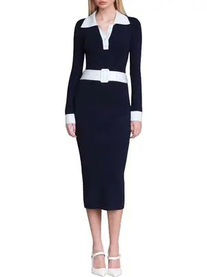 Avec Les Filles Long Sleeve Polo Dress - Navy Colorblock