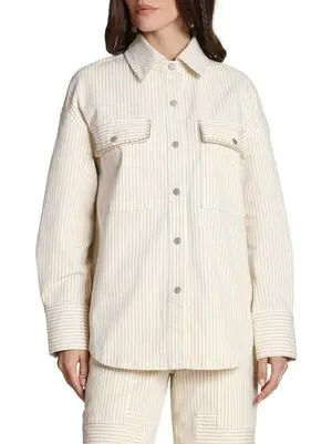 Avec Les Filles Oversized Striped Shirt - Beige - White Stripe