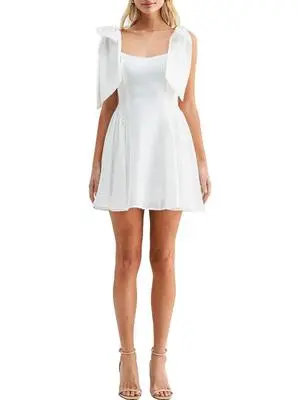 ALL IN FAVOR Tie Shoulder Fit & Flare Minidress - White
