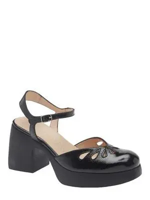 WONDERS Ankle Strap Platform Pump - Lack Black