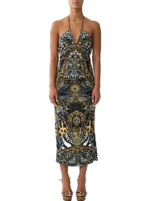 Camilla Cut Out Sleeveless Jersey Halter Neck Dress - Feline Folklore