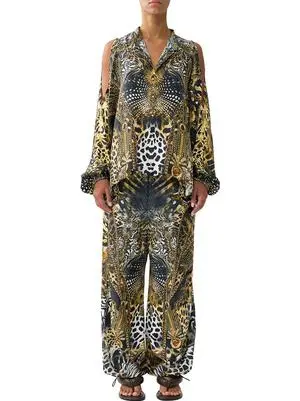 Camilla Mandarin Collar Cold Shoulder Blouse - Feline Folklore