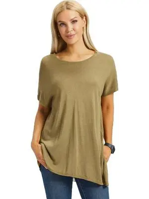 Betabrand Asymmetrical Boatneck Sweater - Chai Tea