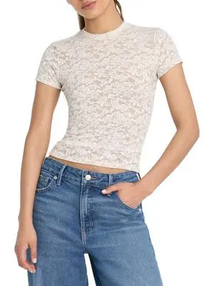 Good American Stretch Lace Baby T-shirt - Chalk