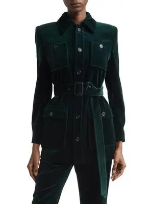 Saint Laurent Belted Cotton Velveteen Jacket - Emeraude