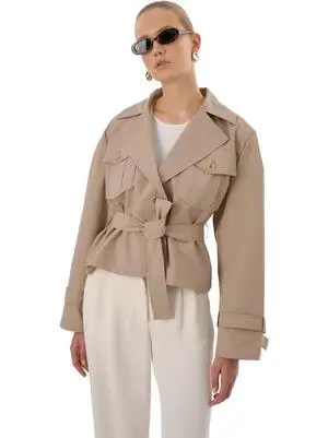 LAMARQUE Cropped Trench Coat - Khaki