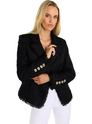 THE NOLI SHOP Giselle Single-breasted Tweed Blazer - Black