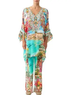 Camilla Tie Sleeve Short V Neck Kaftan - Meet Me In Mallorca