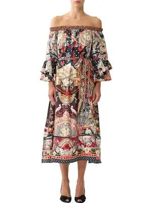Camilla Off-the-shoulder Midi Dress With Frill Sleeves - Daughters Of Duende