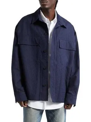 Balmain Monogram Cotton Jacquard Button-up Shirt - 6ub Marine