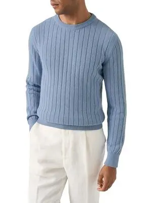 Eton Rib Knit Cotton Crewneck Sweater - Light Blue