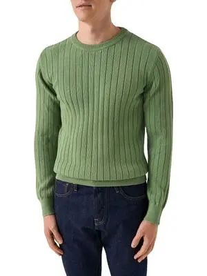 Eton Rib Knit Cotton Crewneck Sweater - Light Green
