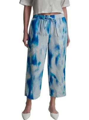 Dkny Printed Linen Drawstring Pants Misted Surf