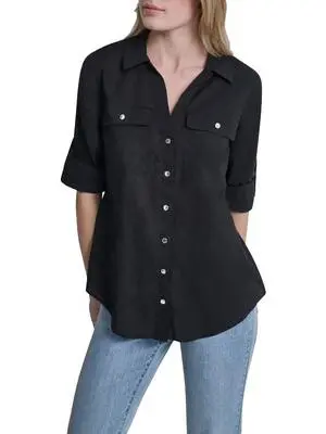 Dkny Short Sleeve Roll Tab Shirt - Black