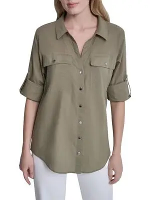 Dkny Short Sleeve Roll Tab Shirt - Light Fatigue
