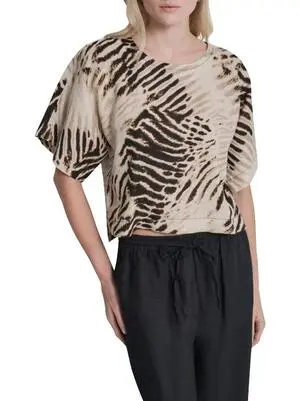 Dkny Pattern Boxy Linen Top - Brushed Sandbed