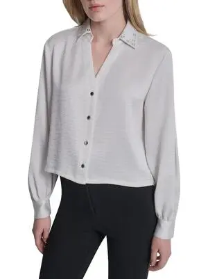 Dkny Grommet Collar Button-up Shirt - Ivory