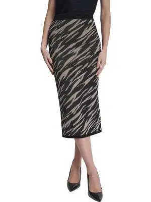 Dkny Jacquard Stitch Zebra Print Pencil Skirt - Concrete Animal