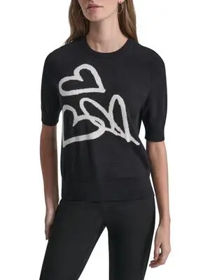 Dkny Graffiti Hearts Cotton Sweater - Black/ivory