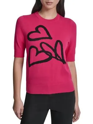 Dkny Graffiti Hearts Cotton Sweater - Hot Pink/black
