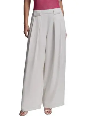 Dkny Pleated Wide-leg Satin Pants - Ivory