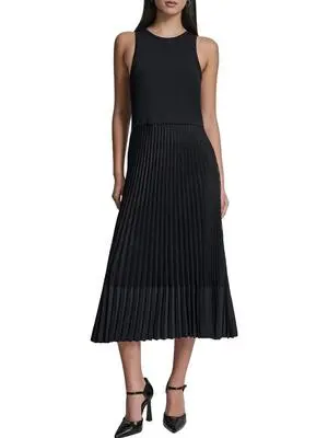 DKNY Mixed Media Pleat Midi Dress