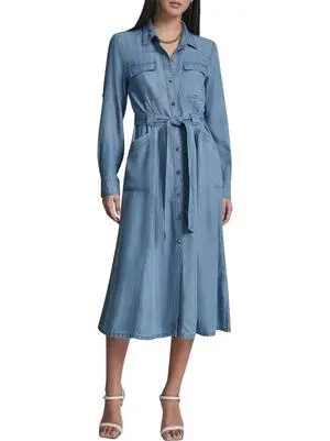 Dkny Tie-waist Chambray Midi Shirtdress - Stream Wash