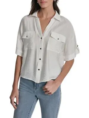Dkny Short Sleeve Roll-tab Shirt - Ivory