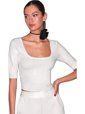 FLEUR DU MAL Sequin Knit Scoop Neck Top - Neutral