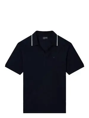 Emporio Armani V-neck Piqué Polo Shirt - Navy