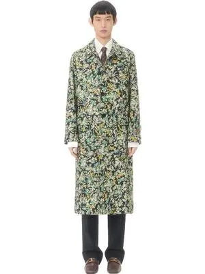 Valentino Garavani Cotton Drill Coat With Papier Floral Print - Black