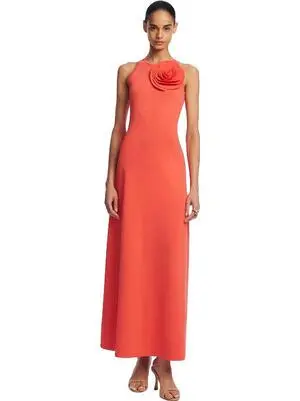 Lela Rose Knit Halter Dress With Rose Detail - Red