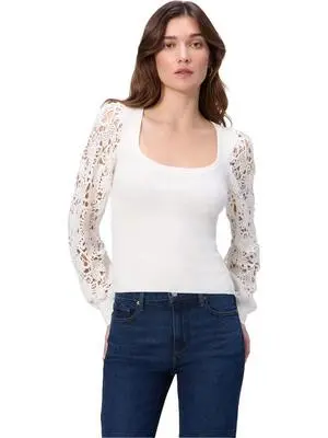 PAIGE Ribbed Floral Embroidered Long Sleeve Top