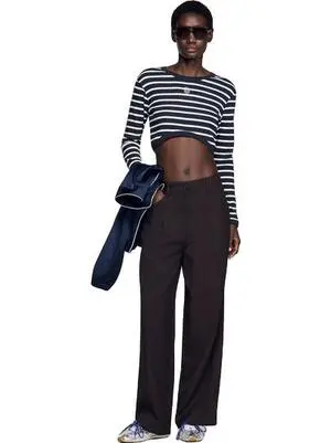 Sandro Cropped Striped Cotton T-shirt - Stripe
