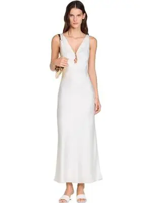 Sandro Satin-effect Maxi Dress - White