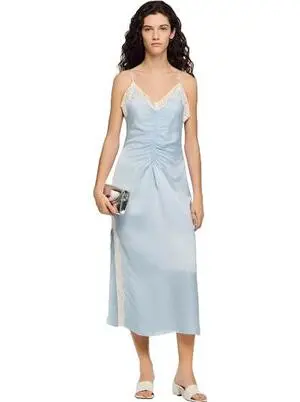 Sandro Satin-effect Maxi Dress - Blue