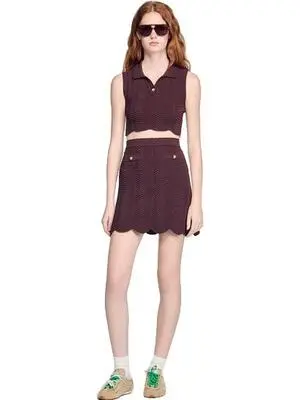 Sandro Cropped Decorative Knit Top - Brown