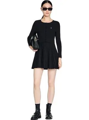 SANDRO Pleated Knit Mini Dress