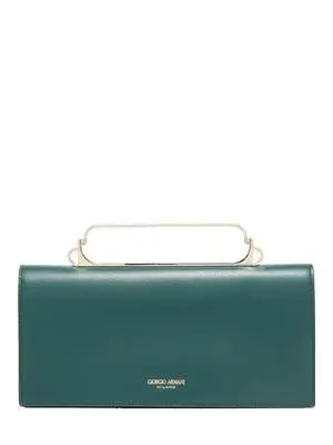 Giorgio Armani Leather Clutch With Metal Handle - Green