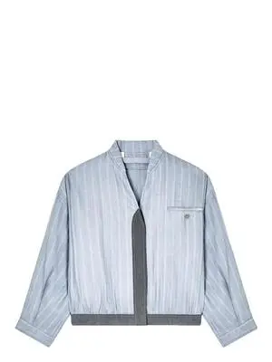Giorgio Armani Pinstriped Silk And Linen Blouson - Blue