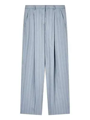 Giorgio Armani Silk And Linen Pinstripe Trousers - Blue