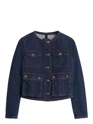 7 For All Mankind Collarless Jacket In Rinsed Indigo - Denim