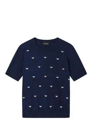 Emporio Armani Micro Eagle Embroidered Sweater - Blue