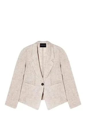 Emporio Armani Linen-blend Chambray Jacket - Brown / Neutral