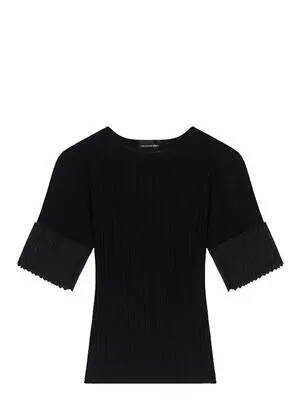 Emporio Armani Ribbed Sweater With Pleated Sleeves - Black