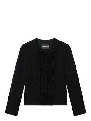 Emporio Armani Jacket In Textured Fabric With Ruffle Detail Black
