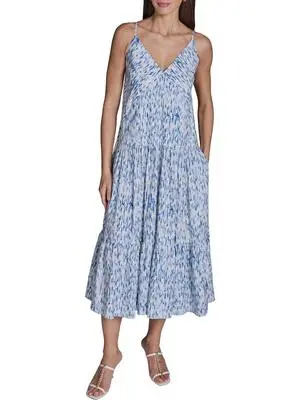 Bcbgmaxazria Printed Tiered Midi Sundress - Powder Blue Multi