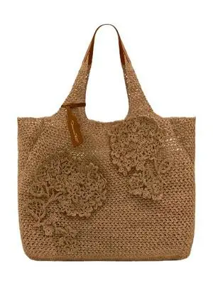 Oscar De La Renta Topaz Crochet Raffia Tote - Natural